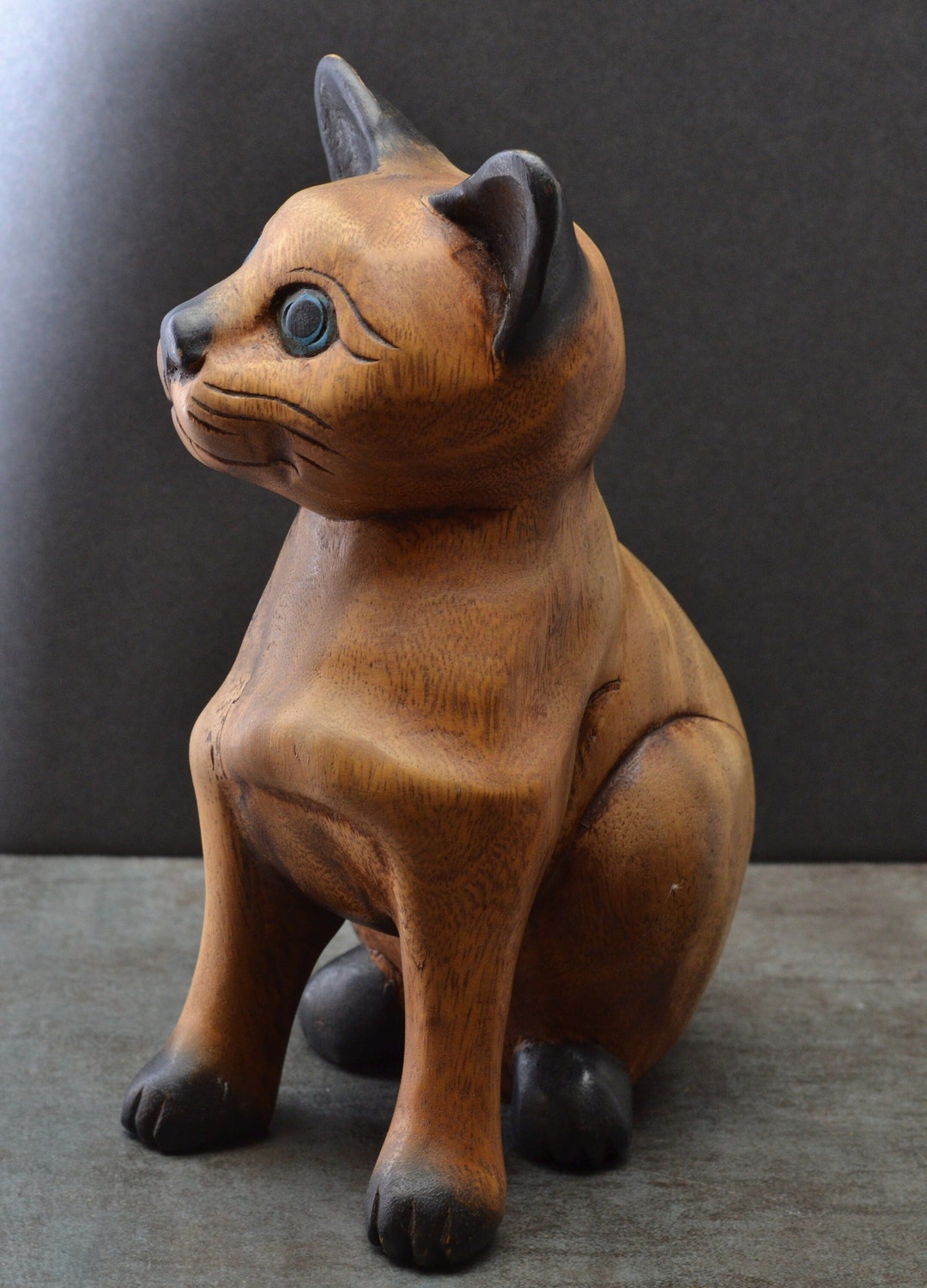 Mid Century Hand Carved Wood Siamese Cat Statue Figurine - Etsy