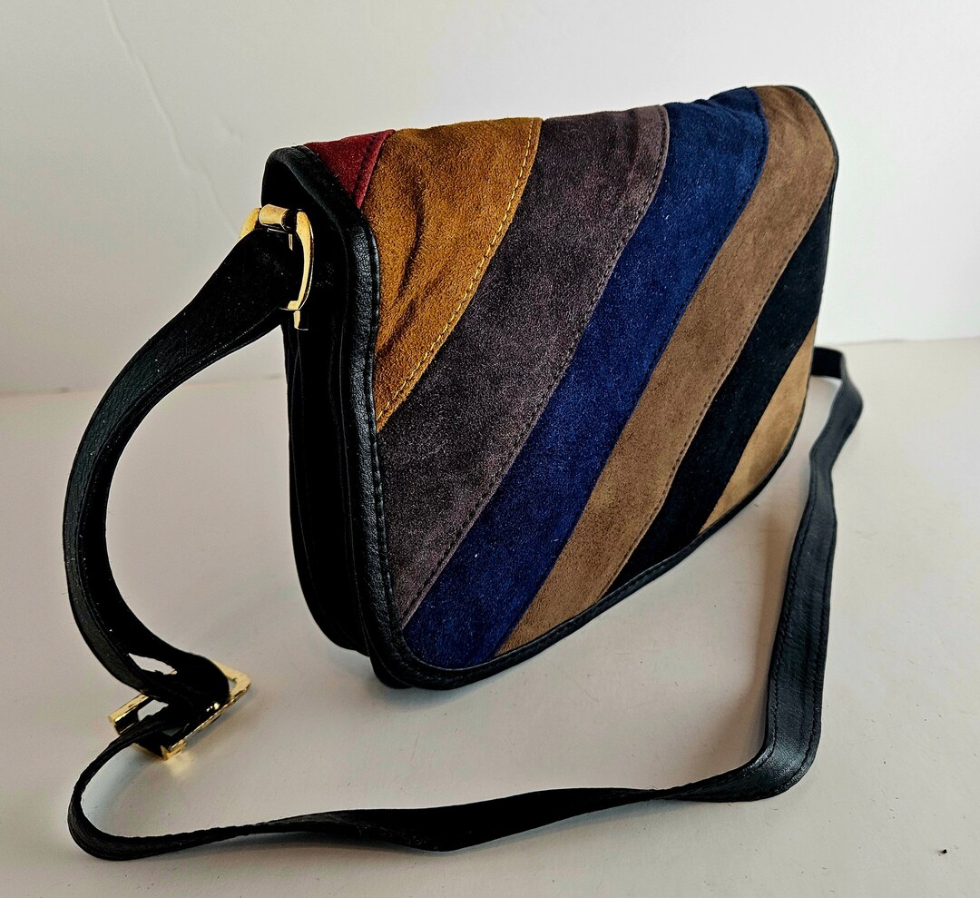 Vintage 1970s Italian Suede Striped Saddle Bag: Colorblock Messenger - Etsy