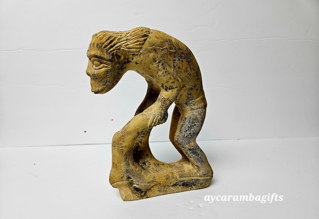 Primitive Handcrafted Tribal Stone Sculpture Standing Chimp / Ape ...