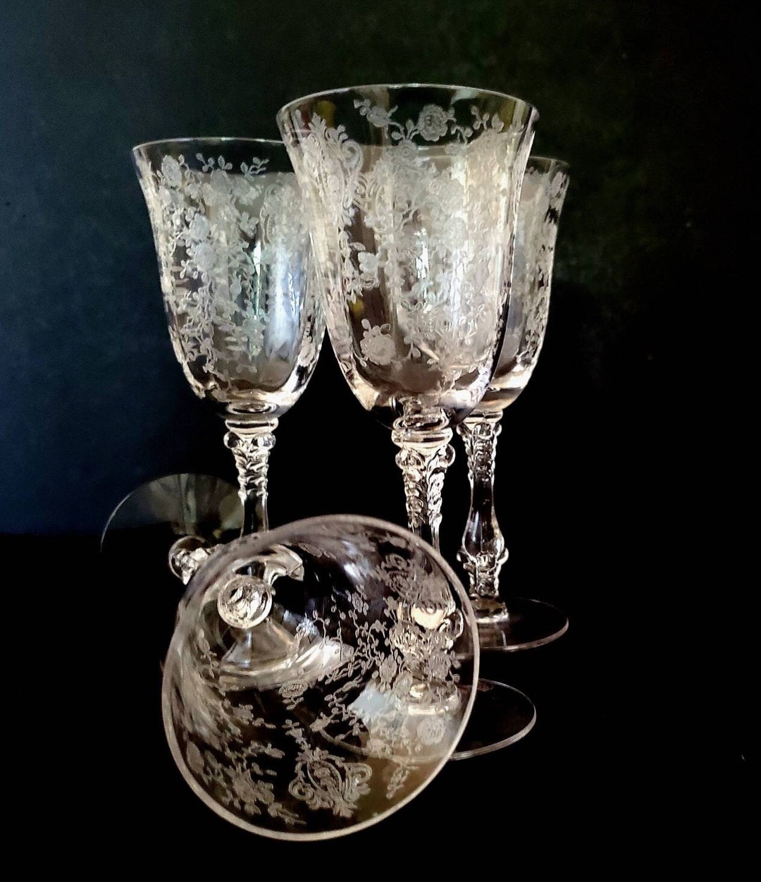 Cambridge Glass Rose Point Etched Blown Crystal Wine Glass S/4 - Etsy