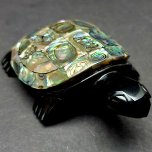 Vintage Black Obsidian Abalone Mother of Pearl Shell Turtle Figurine - Etsy