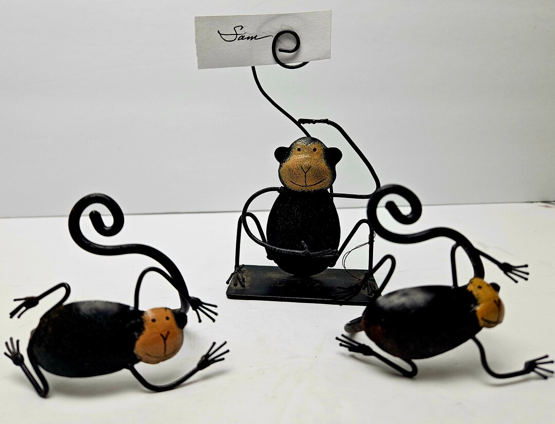 Vintage Pier 1 Safari Tin Monkey Napkin Rings and Place Setting/ Photo ...