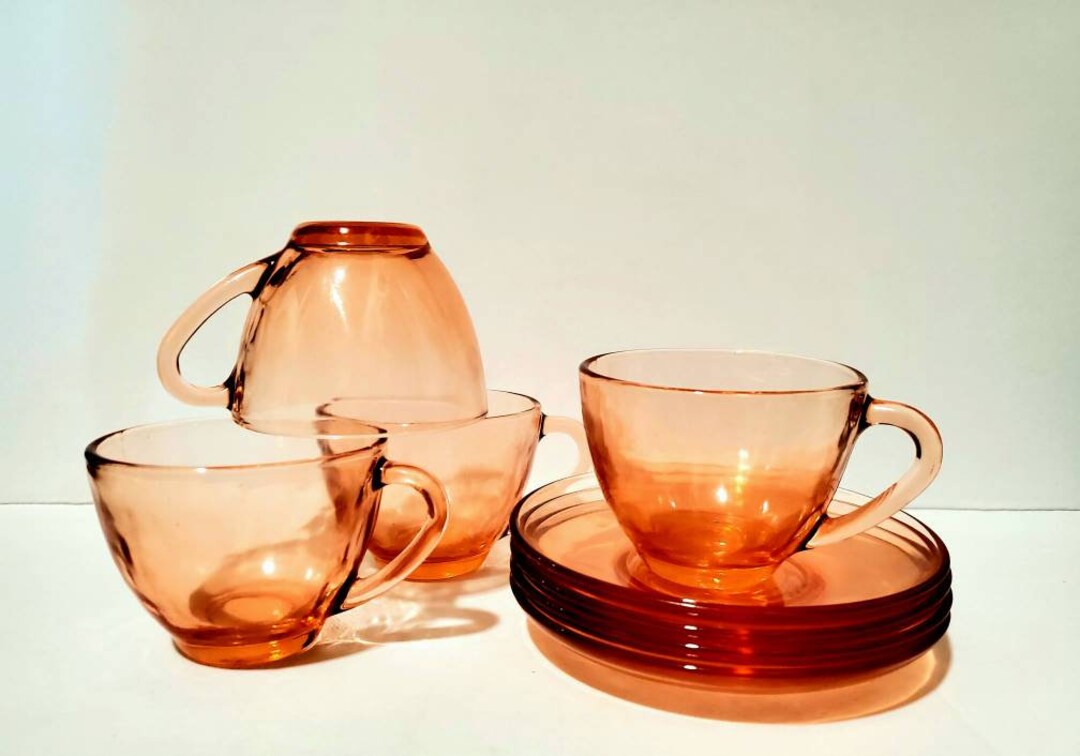 Vintage Pink Teacup and Saucer Kig Glass Indonesia S/4 - Etsy