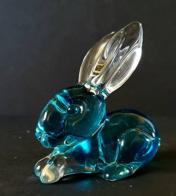 Art & Collectibles Blue Glass Bunny Figurine Vintage Blown Glass Blue ...
