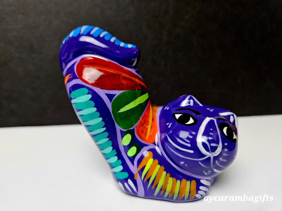 Vintage Handmade, Hand Painted Talavera Pottery Cat Figurine Bright ...
