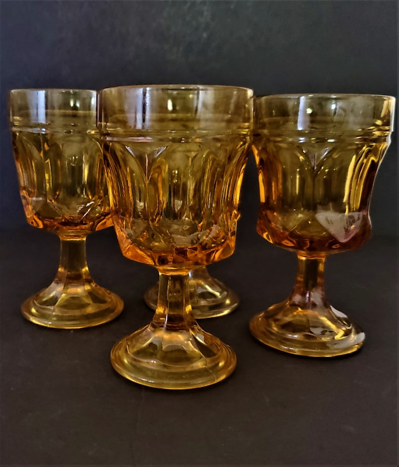 Vintage Anchor Hocking Fairfield Honey Amber Goblets - Mid Century ...