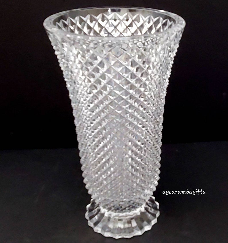 Vintage Sparkling Clear Diamond Point Crystal Rose Vase - Etsy