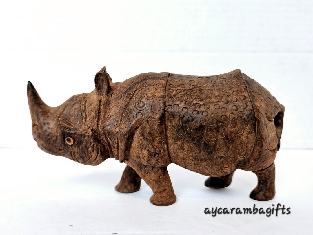 Vintage Primitive Hand Carved Wood Rhinoceros - Etsy