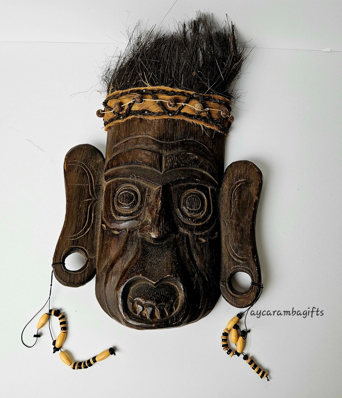 Primitive Antique Handcarved Wood Ceremonial Tribal Mask With Hair ...