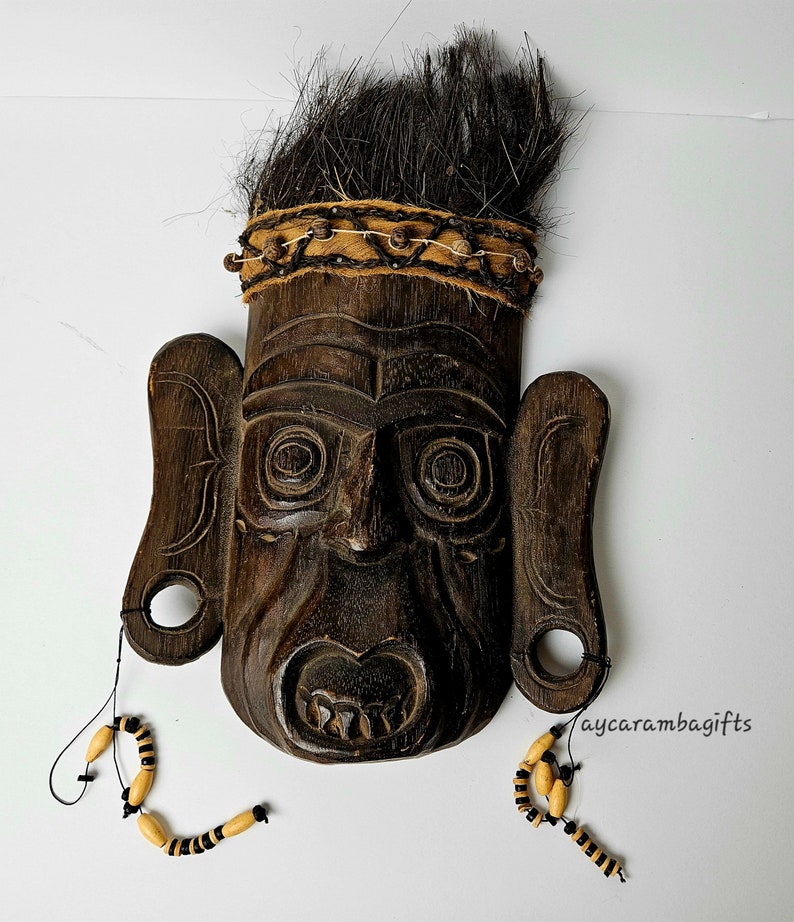 Primitive Antique Handcarved Wood Ceremonial Tribal Mask With Hair ...