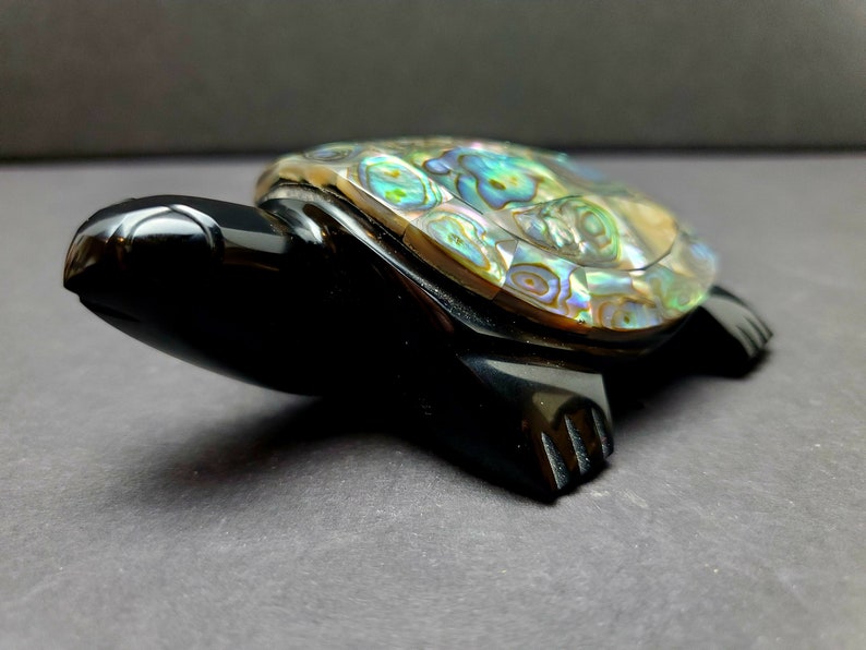 Vintage Black Obsidian Abalone Mother of Pearl Shell Turtle - Etsy