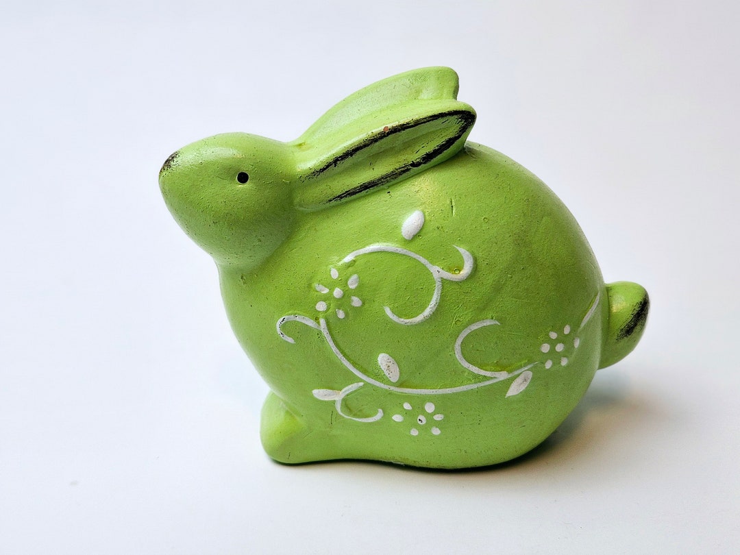 Small Vintage Green Ceramic Bunny Rabbit Figurine With Floral Motif ...