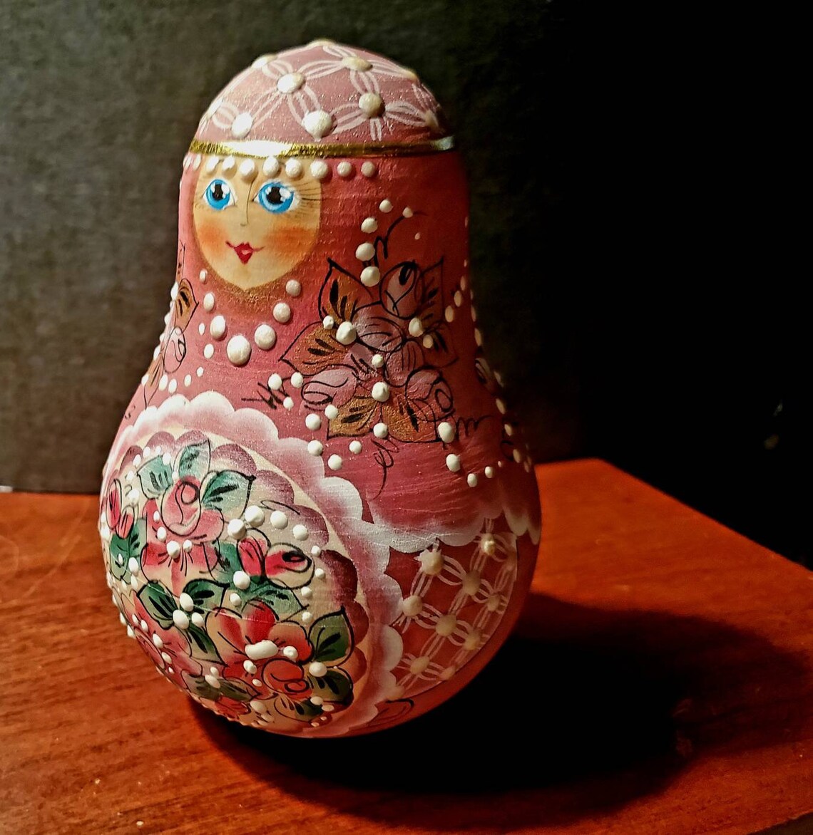Vintage Handcarved Russian Roly Poly Musical Russian Doll Nesting Doll ...