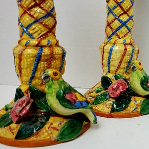 Vintage Majolica Parrot Candlesticks Set of 2 | Colorful Ceramic Bird ...