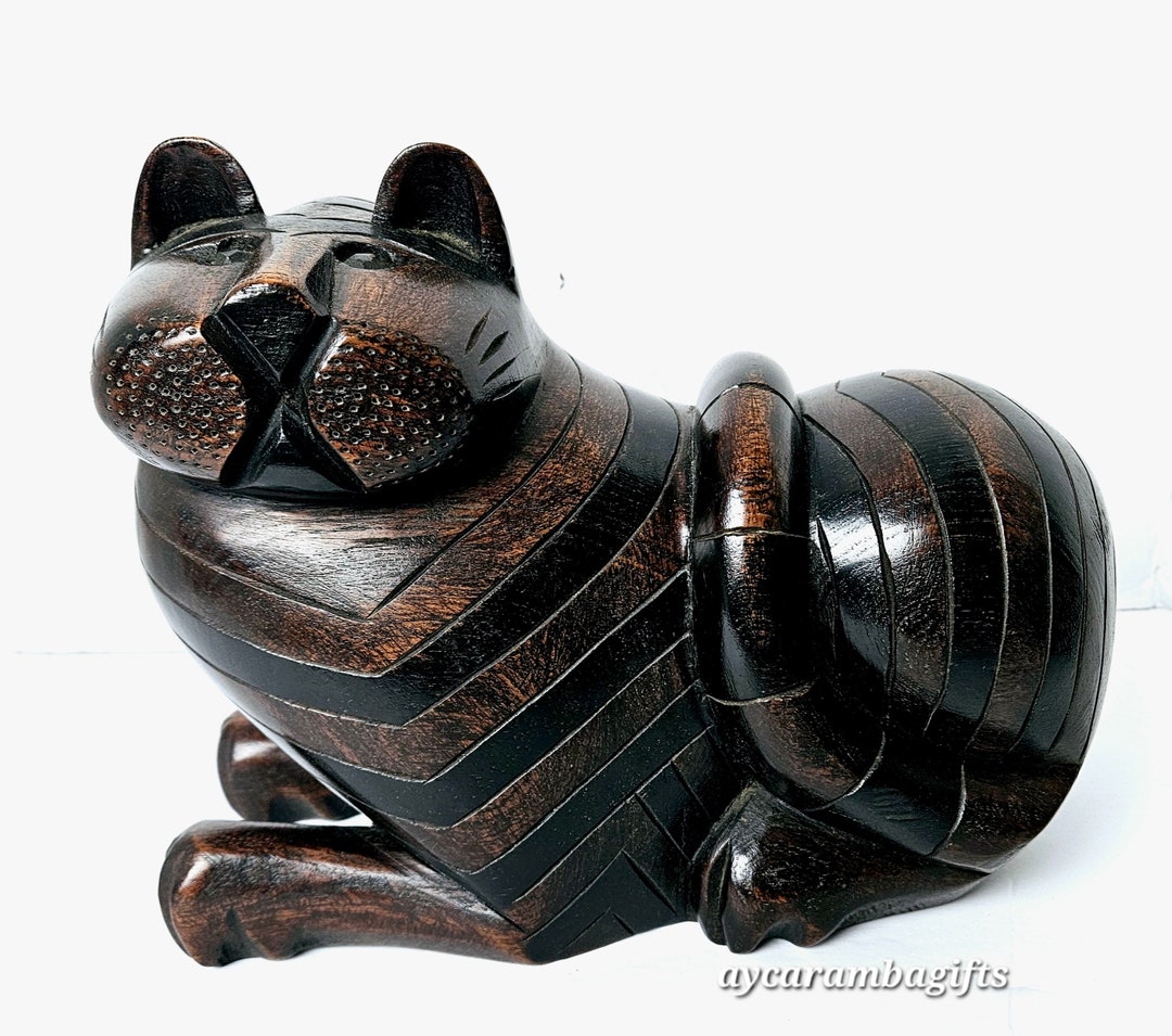 Vintage Anglo-indian Mahogany Cat Trinket Box: Hand Carved Secret ...