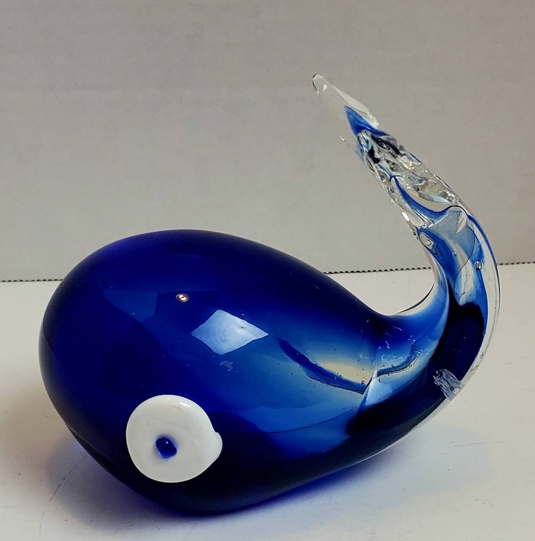 Vintage Blown Art Glass Blue Whale Paperweight - Etsy