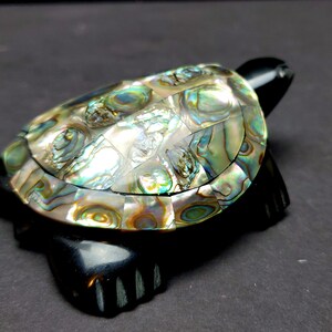 Vintage Black Obsidian Abalone Mother of Pearl Shell Turtle Figurine - Etsy