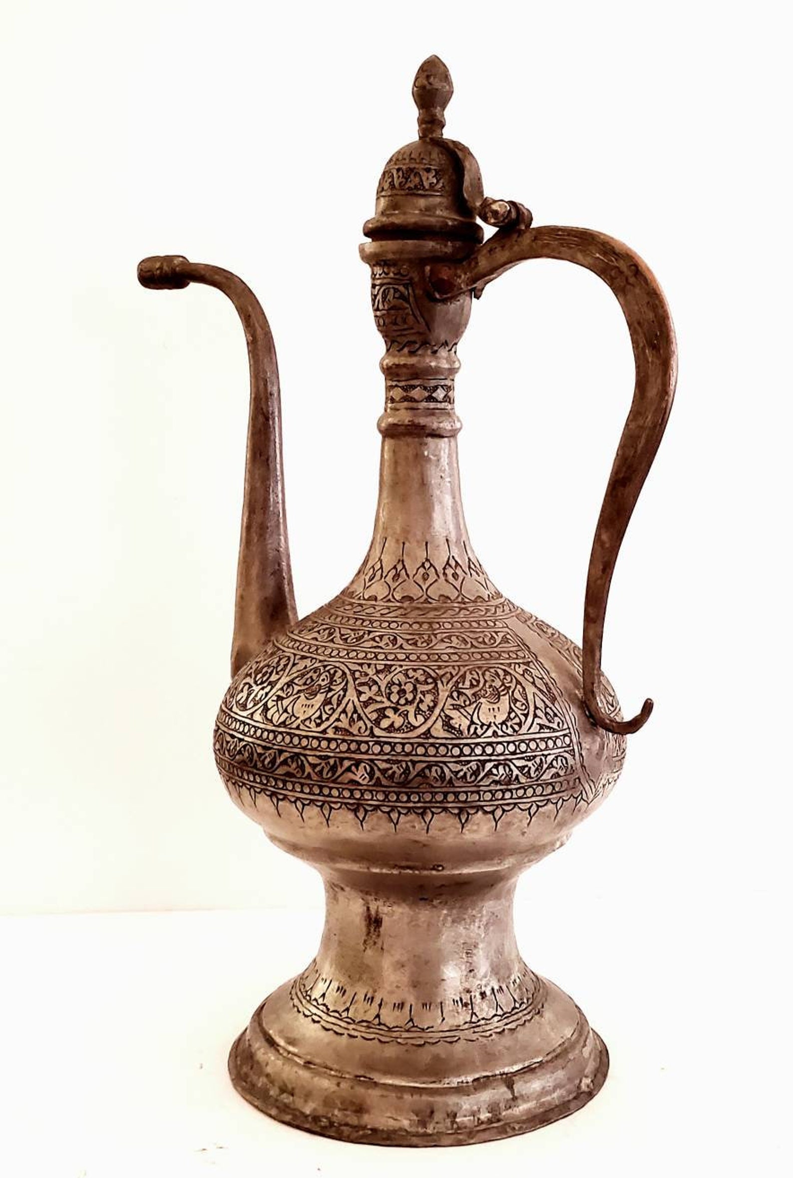 Antique Large Middle Eastern Turkish Pewter Ewer Etched - Etsy