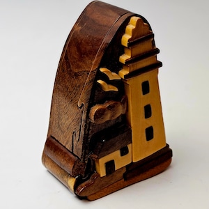 Vintage Handmade Lighthouse Secret Trinket Jewelry Wooden Box - Etsy