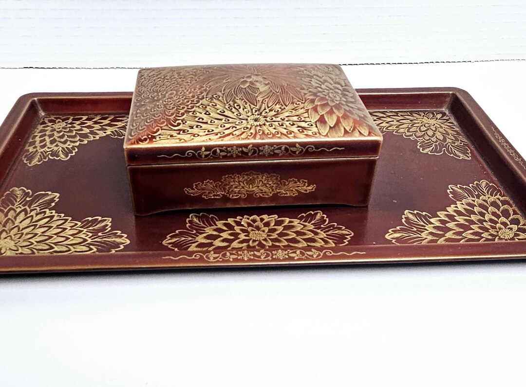 Vintage Maruni Lacquerware Trinket Box and Tray Metalware Jewelry Tray ...