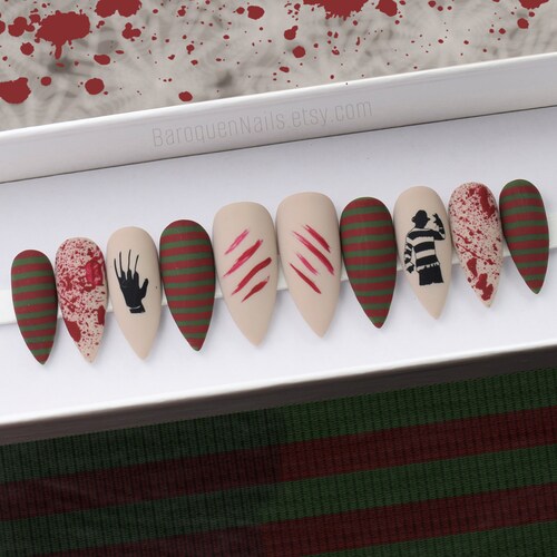 Freddy Krueger Inspired Press on Nails Nightmare on Elm - Etsy