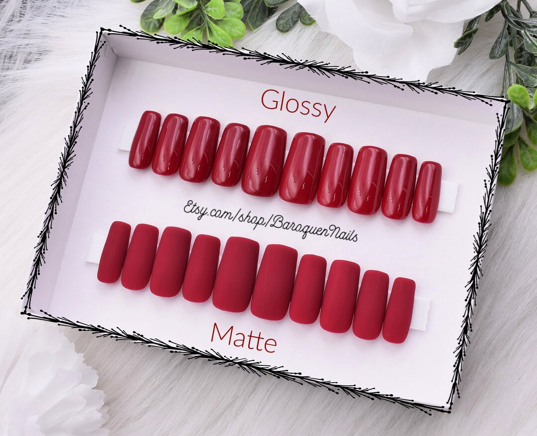 Burgundy Gel Fake Nails Raspberry Red Press on Nails Custom Matte or ...