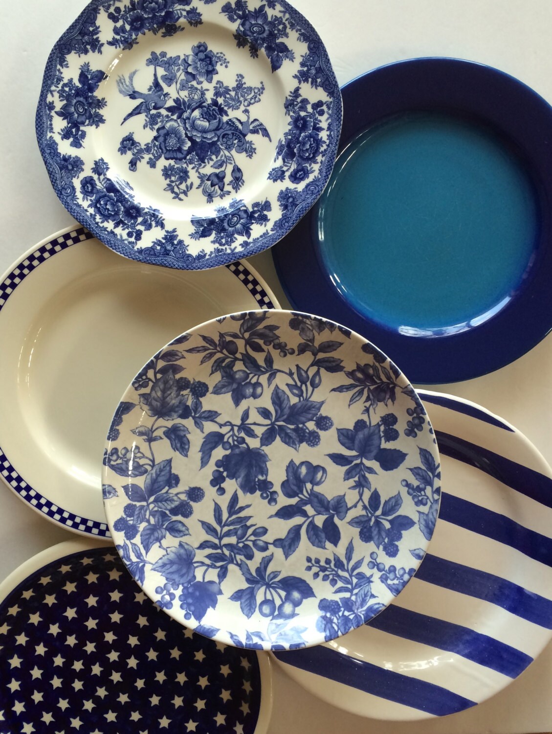 Blue White Dinner Plate Mismatched - Stripe Floral Spatter Asian Indigo ...