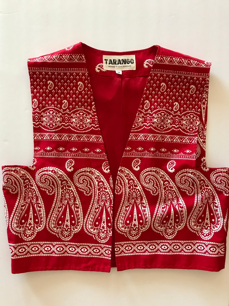 Bandana Paisley Vest Red & White Love Charming Country - Etsy