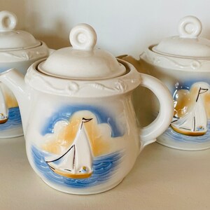Vintage Nautical China Sailboat Teapot W Sailboat Water Scene by ...