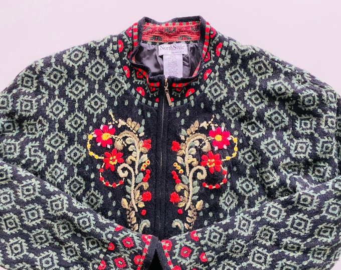 Vintage Scandinavian Sweater Wool Cardigan - Beautiful! - Embroidered ...