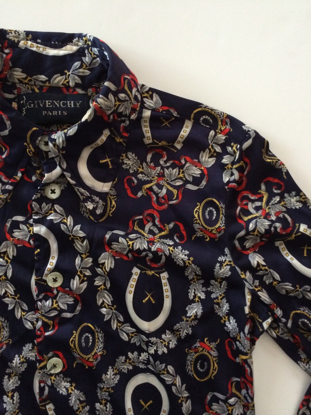 Givenchy Western Shirt - Equestrian Horseshoe & Wreath Design - 80s or ...