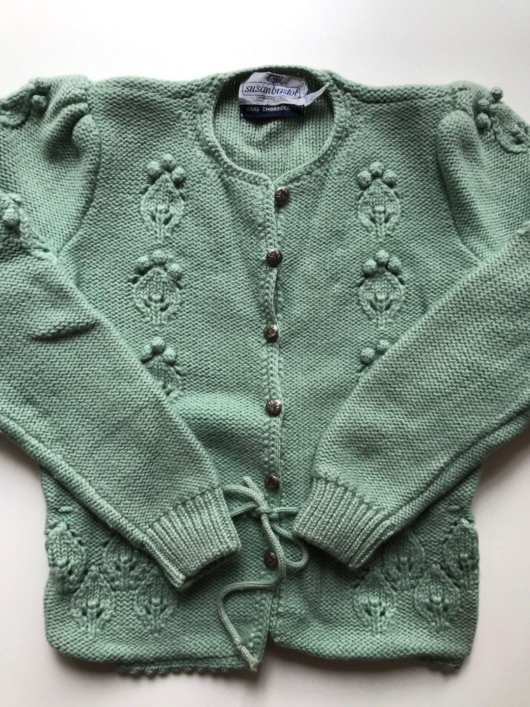 Alpine Folk Embroidered Sweater Charming Sea Foam Green Floral ...