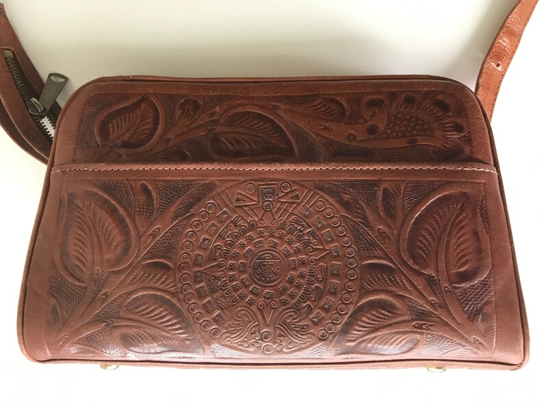 Vintage Mexican Purse Leather W Detailed Flowers & Braiding - Rich Worn ...