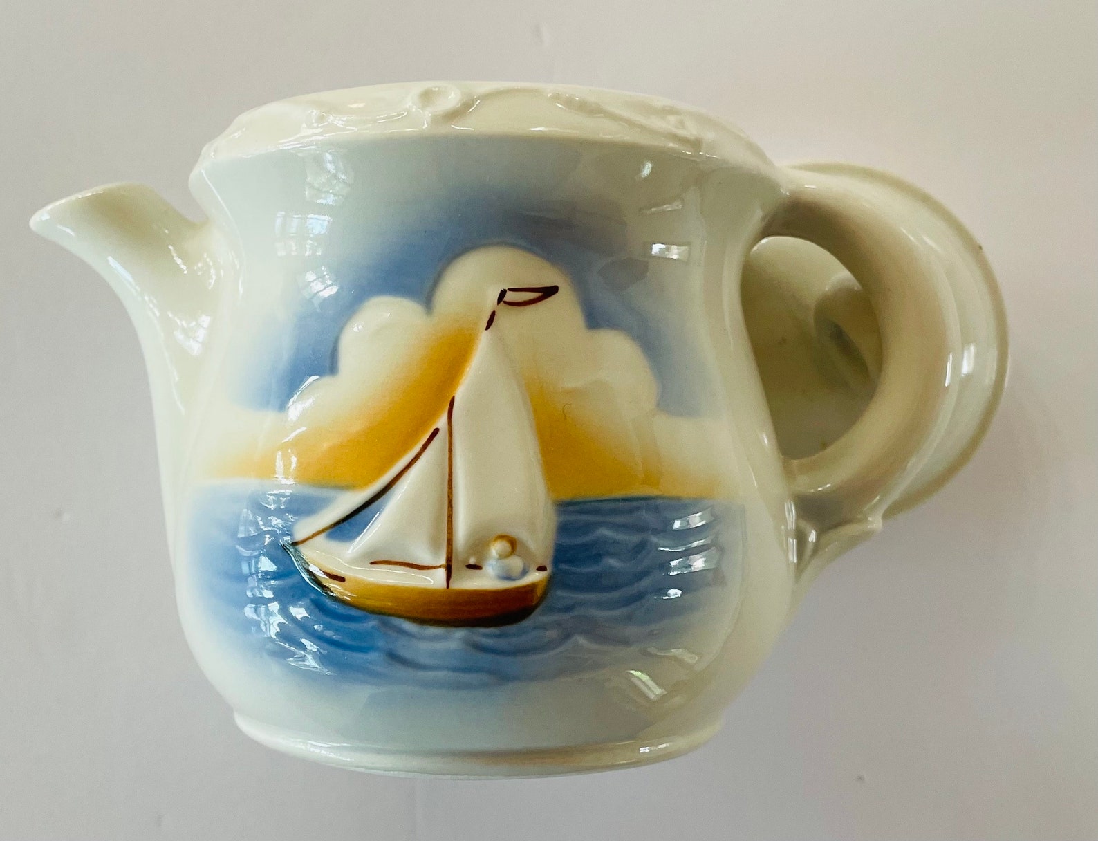 Vintage Nautical China Sailboat Teapot W Sailboat Water Scene by ...
