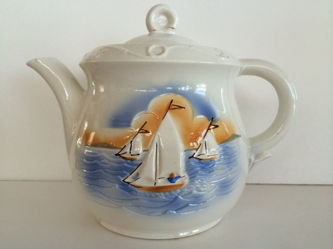 Vintage Nautical China Sailboat Teapot W Sailboat Water Scene by ...