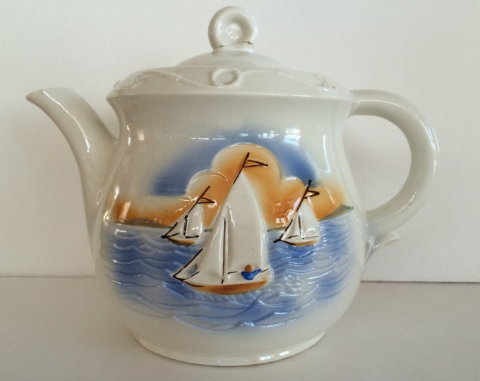 Vintage Nautical China Sailboat Teapot W Sailboat Water Scene by ...