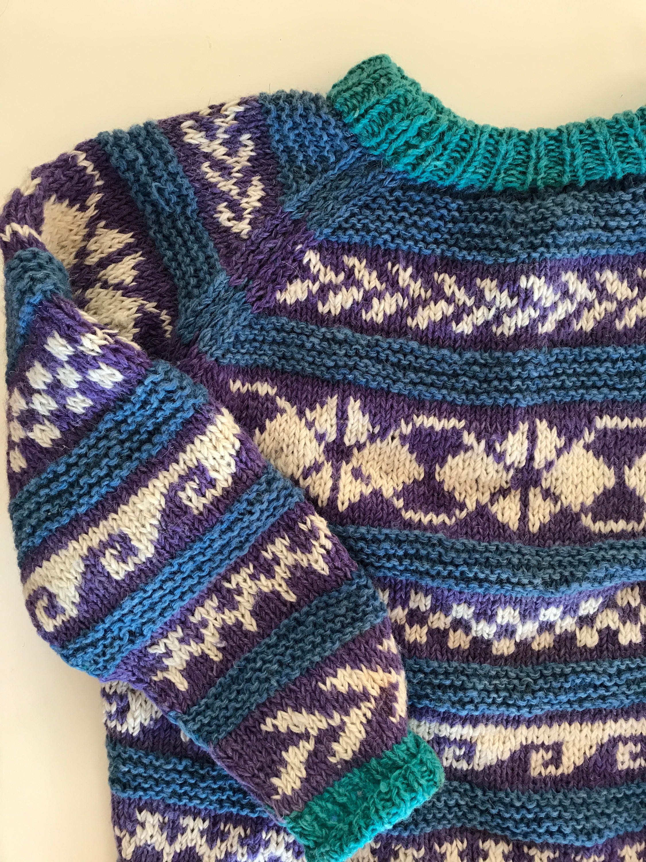 Ethnic Sweater Nepal Amazing Complicated Abstract Weave in Yummy Lilac ...