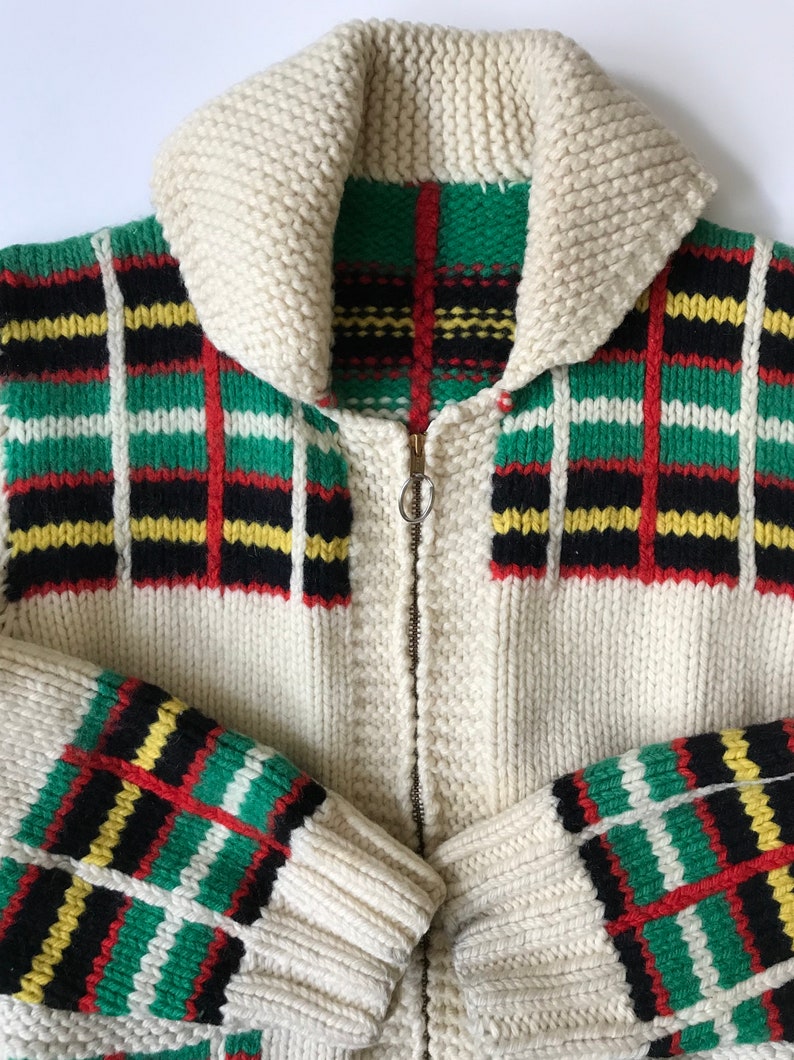 Hand Knit Cowichan Sweater A Fantastic Holiday Piece Zip Front Charming ...