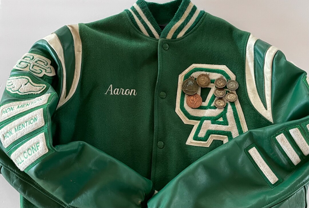 Vintage Letter Jacket - Amazing School Jacket in Kelly Green W Leather ...