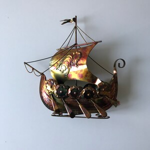 Nautical Viking Ship -- Copper Metal Brutalist Sculpture - Patina ...