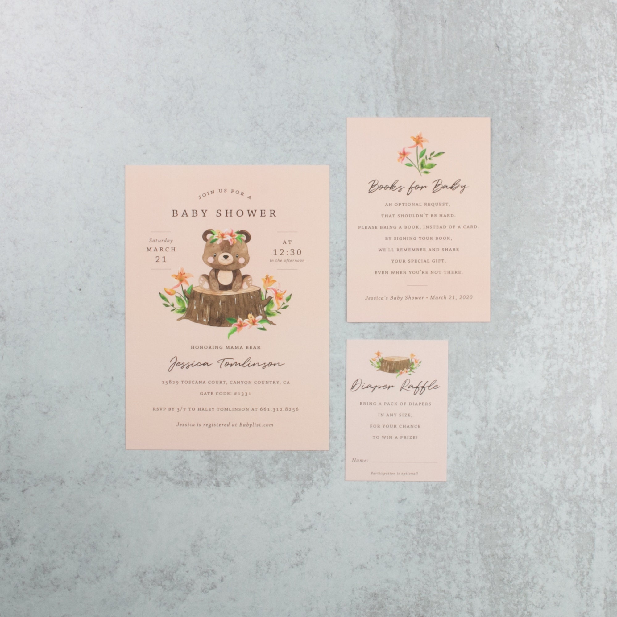 Printed - Baby Shower Invitation - 'lily Bear' - Woodland Design - Etsy