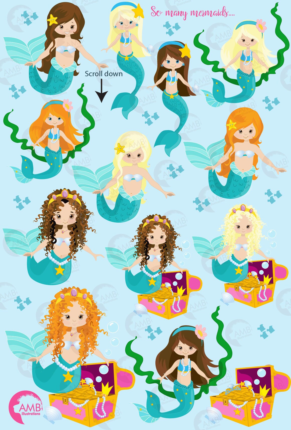 Mermaid Clipart Mermaid Pastel Mermaid Graphics Mermaid Etsy