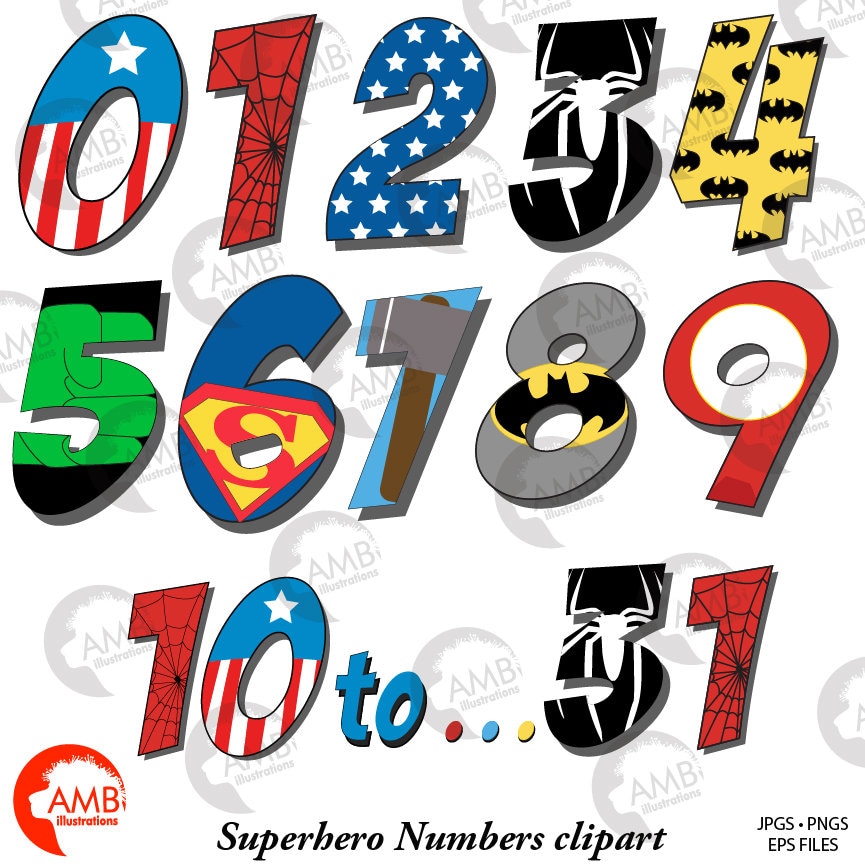 Números de superhéroes imágenes prediseñadas imágenes | Etsy