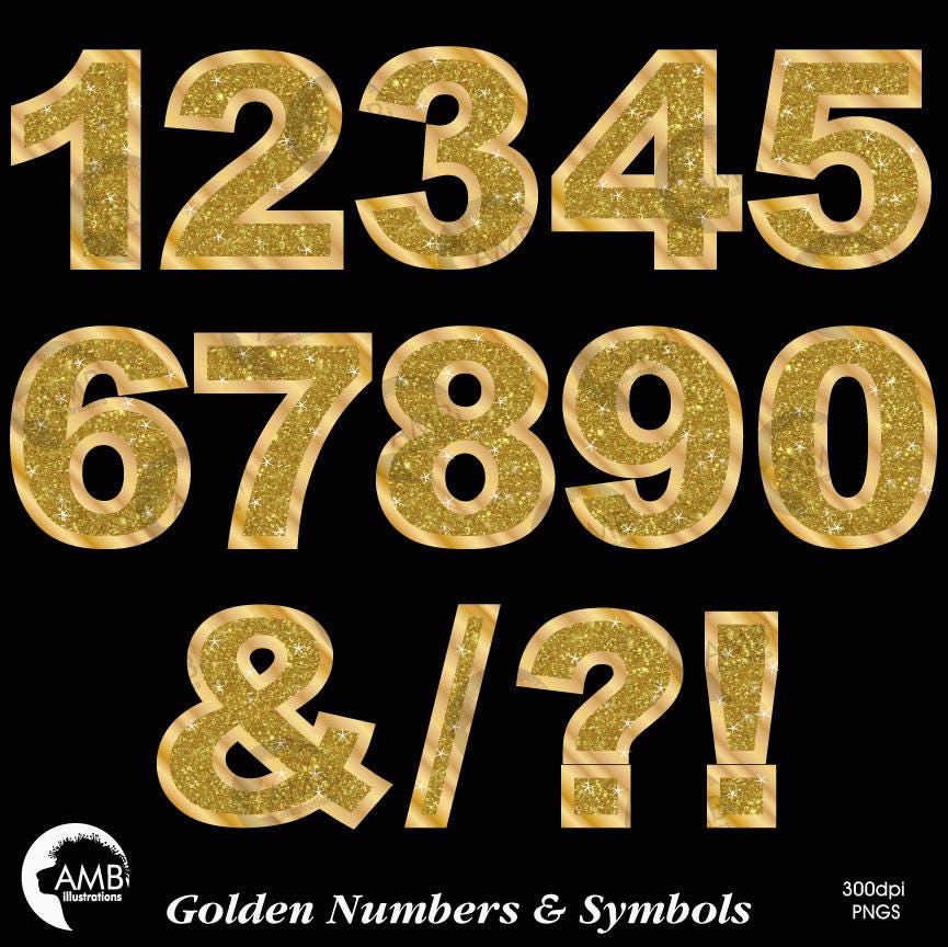 Gold Numbers Clipart Gold Glitter Numbers and Symbols | Etsy