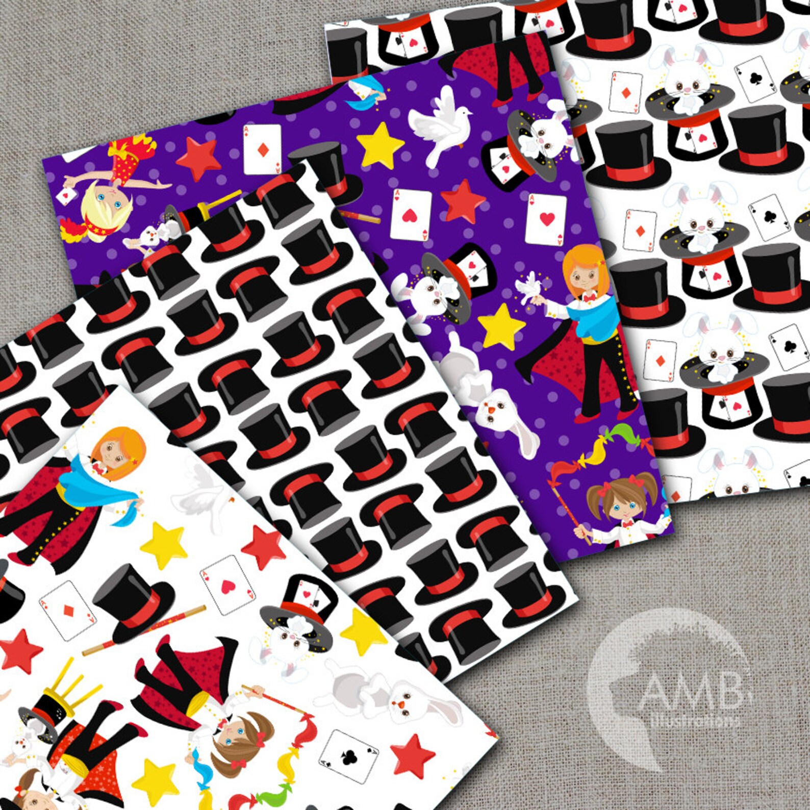 Magician Digital Paper Magic Party Papers Magic Show | Etsy