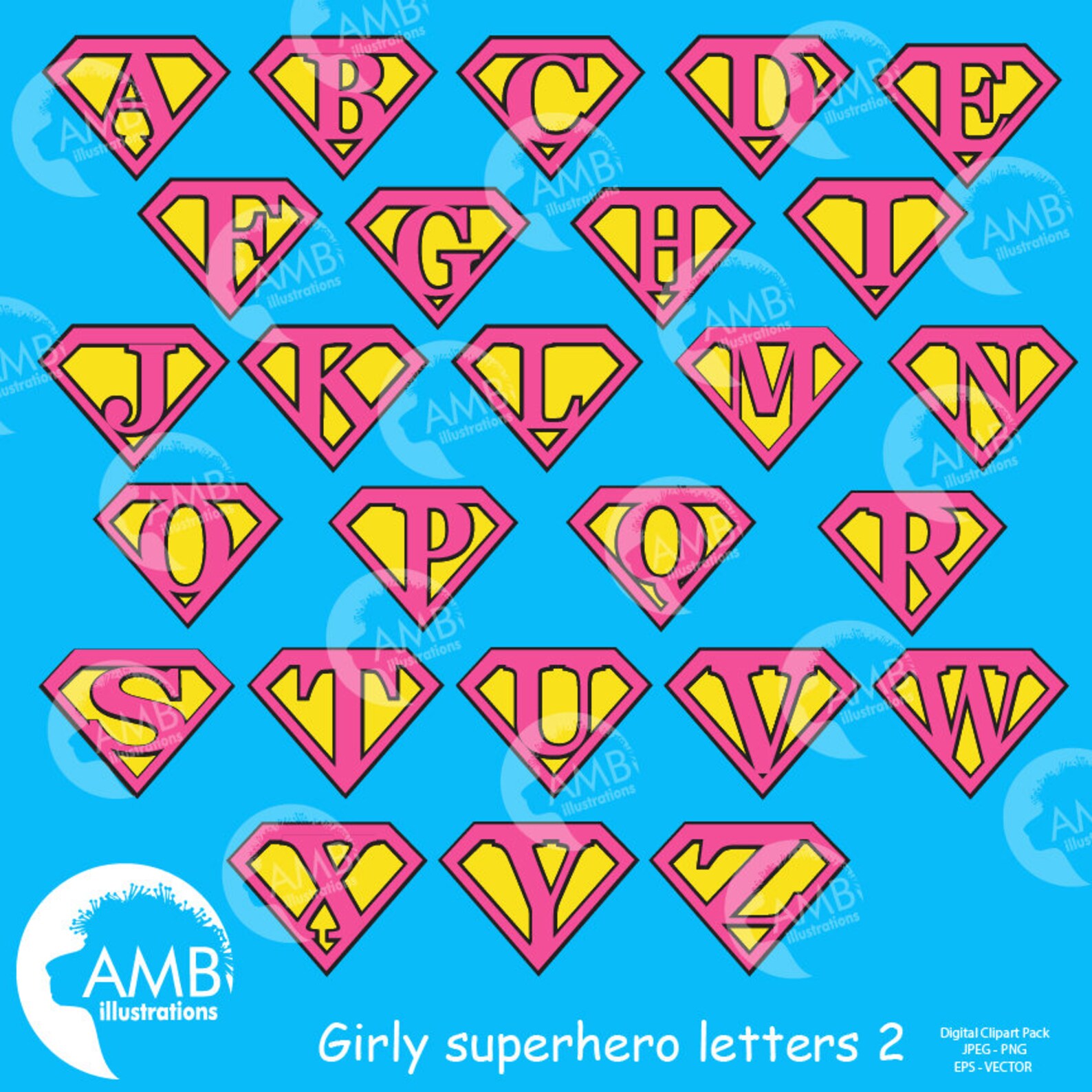 Alfabeto superqueta letras de superhéroe Girly clipart | Etsy