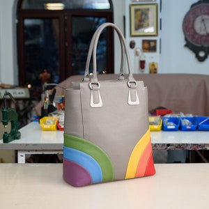 RAINBOW TOTE Bag, LGBT Tote Bag, Pride Leather Bag, Large Leather Bag ...