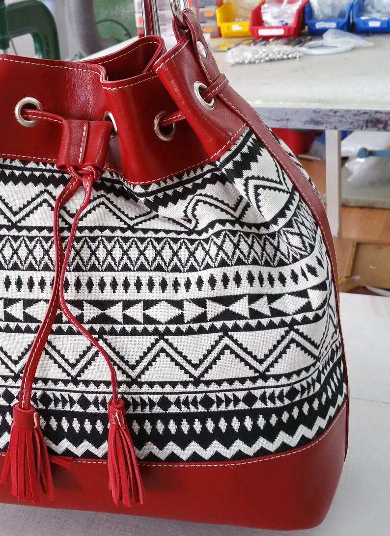 RED Leather Bucket Bag Leather Shoulder Bag Leather - Etsy