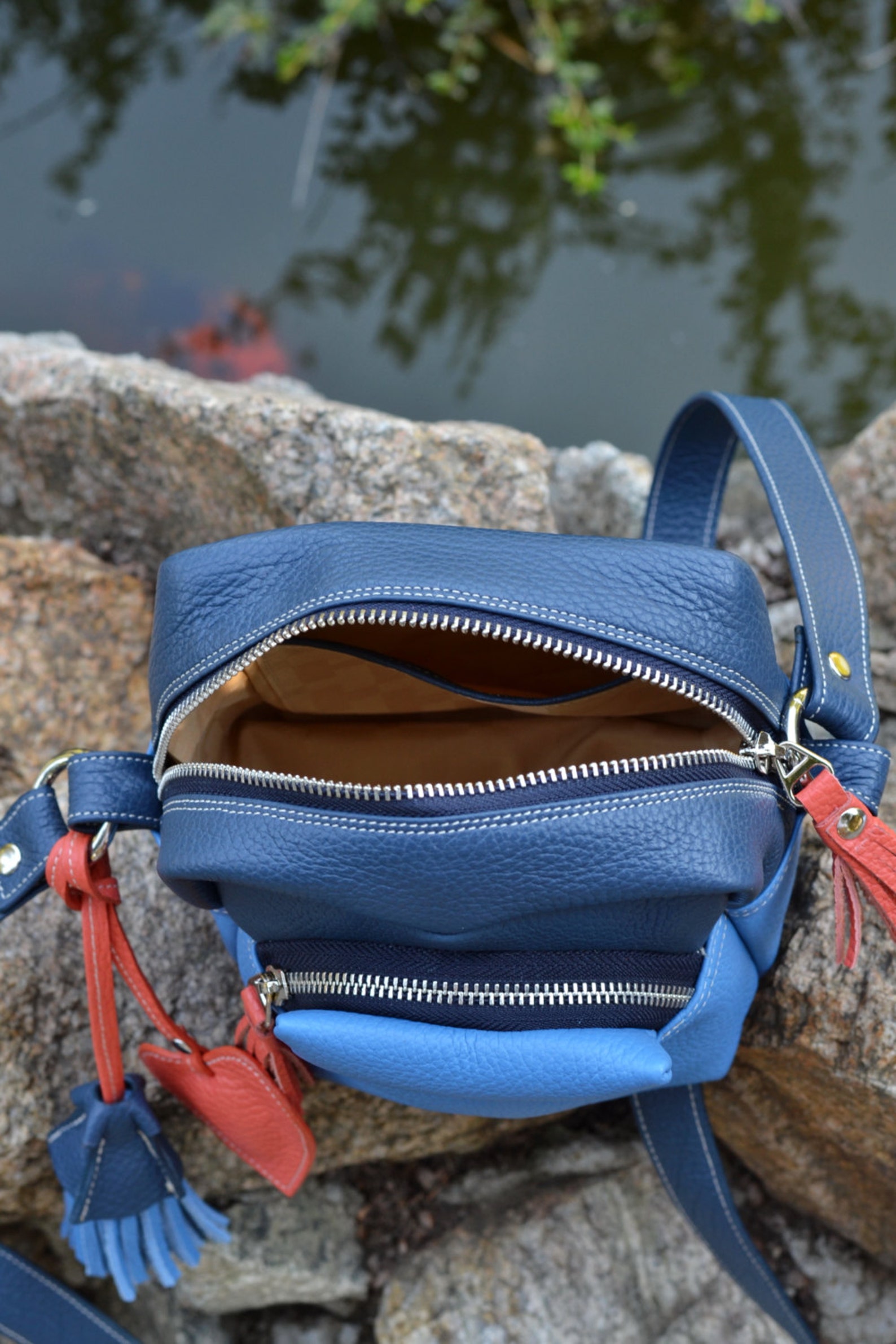 Blue SMALL LEATHER BAG Small Leather Crossbody Bag Small - Etsy