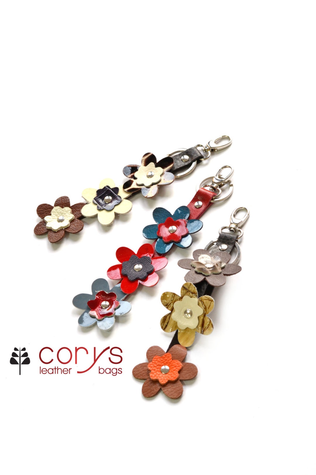 HANDMADE LEATHER FLOWERS Keyring, Leather Bag Charm, Handbag Leather ...